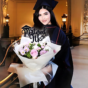 Mastered it Cake Topper, Happy Master's Degree/You Did It, Congrats Grad Graduate, Master Graduation Party Decorations Supplies, Black Glitter