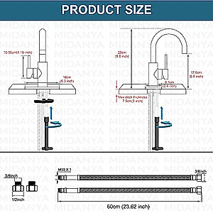 Midanya Single Handle Bathroom Sink Faucet, Wet Bar Pre-Kitchen Farmhouse RV Small Vanity Faucet with 360°Rotation Spout with Deck Plate, Supply Hoses and Drain Stopper,Brushed Nickel