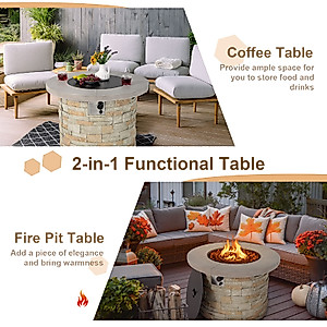 Giantex Propane Gas Fire Pit Table - 2-in-1 Outdoor 36” Round Fire Table W/Volcanic Rock & PVC Cover, Stainless Steel Burner, 50,000 BTU Heat Output, Faux Stone Surface Outside Fireplace for Patio