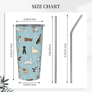 Yaxongx 20oz Tumbler Dogs Double Wall Vacuum Insulated Coffee Mug with Lid and Metal Straw Brush Reusable Stainless Steel Water Bottle Travel Cup Gifts for Car Ice Drinks Hot Beverage