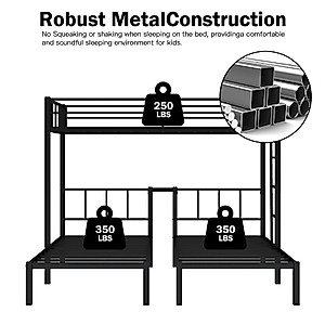 Triple Bunk Beds with Built-in Ladder, Twin Size Metal Bunkbeds w/Ladders and Full-Length Guardrails for Kids, Boys, Girls, Teens, Divided into 3 Separate Beds