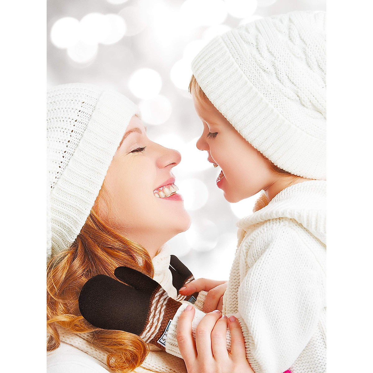 SATINIOR 4 Pairs Fleece Toddler Mittens with String 1-3 Years Fleece Baby Mittens Winter Lining Infant Gloves Warm Thermal Gloves for Baby Kid Toddler