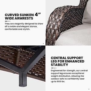 Belord Outdoor Furniture 3-Seater Rattan Sofa Patio Wicker Sofa Couch Furniture Set with Washable Cushions