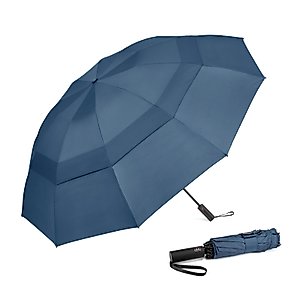 Prospo 62 Inch Large Travel Umbrellas for Rain Windproof, 10 Ribs Compact Reverse Folding Golf Umbrella, Double Canopy Automatic Open Close