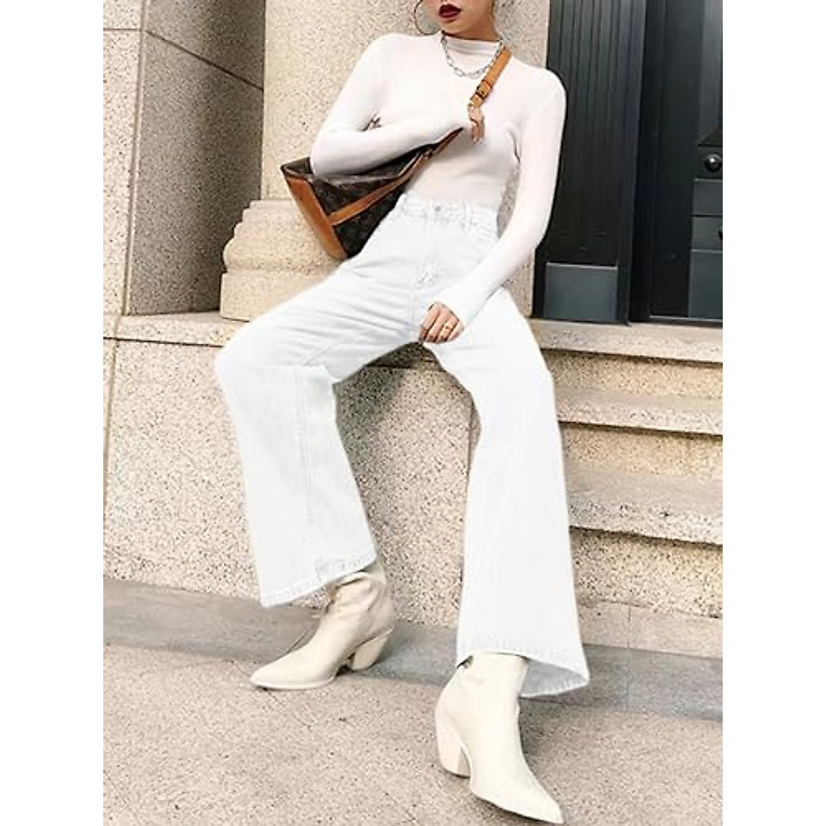 HDLTE Women Wide Leg Jeans High Waist Baggy Jeans Loose Boyfriend Jeans Denim Pants Y2K 90s White