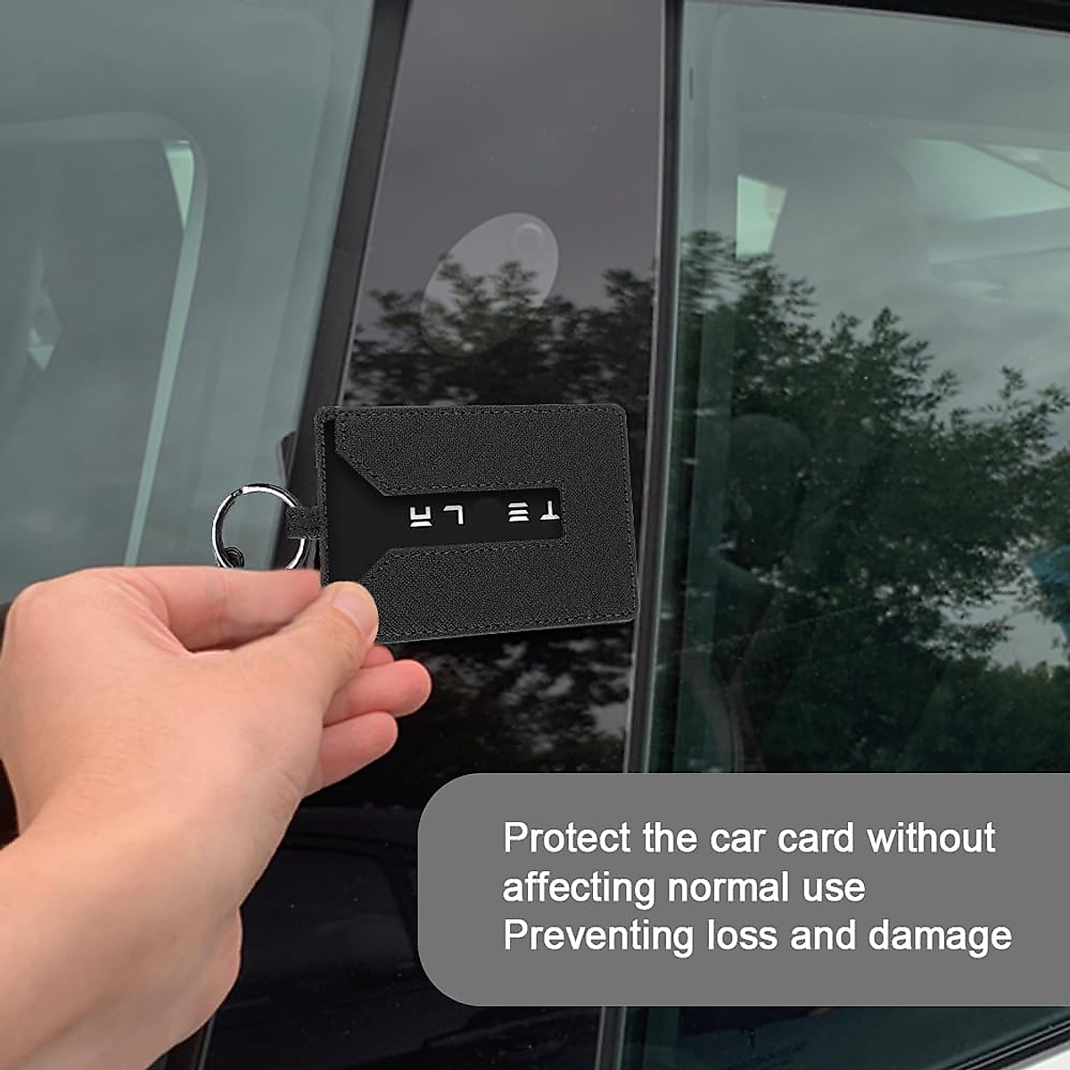 Car Key Clip, PU Leather Key Card Cover, Key Card Holder Case with Keychain Fit for Model 3 and Model Y (Black)