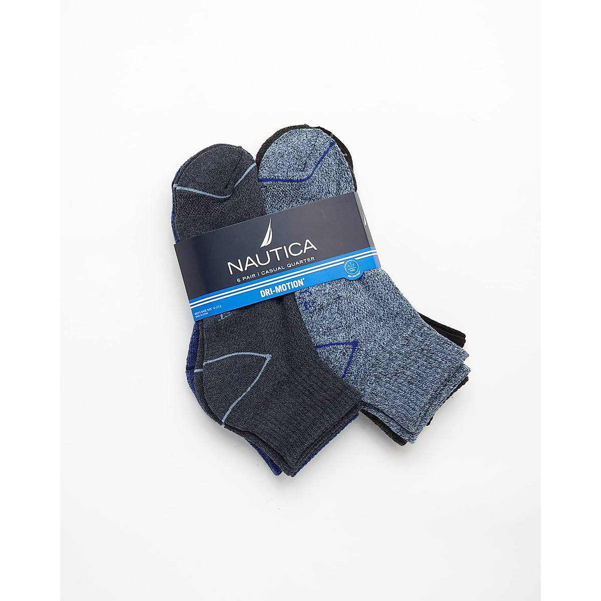 Nautica Men's Performance Quarter Socks with Cushioned Comfort (6 Pack), Size 6-12.5, Navy/Blue/Gray