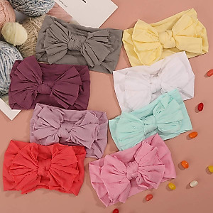 Makone 8pcs Baby Girls Headbands with Bows, Nylon Stretchy Hair Bands Hair Bow Elastics Hair Accessories for Newborn Baby Infant Toddlers Kids