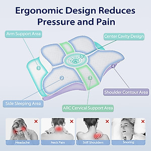 HOMCA Cervical Pillow for Neck Pain Relief, Ergonomic Neck Support Pillows for Sleeping, Orthopedic Memory Foam Neck Pillow for Side Back Stomach Sleepers with Soft Breathable Pillowcase