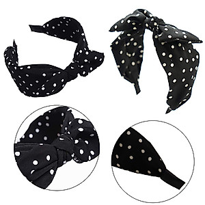 2Pcs Polka Dot Print Bowknot Headband Wide Band Cloth Hairbands Hair Hoop Headwrap Hair Accessories for Women Girls, DuoGo-140