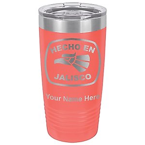 LaserGram 20oz Vacuum Insulated Tumbler Mug, Hecho en Jalisco, Personalized Engraving Included (Coral)