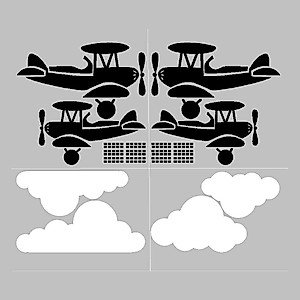 JUEKUI Airplane Wall Sticker Aircraft with Clouds Wall Decal for Baby Boys Bedroom Decoration Fighter Airplane Wall Decor WS65 (Black and White)