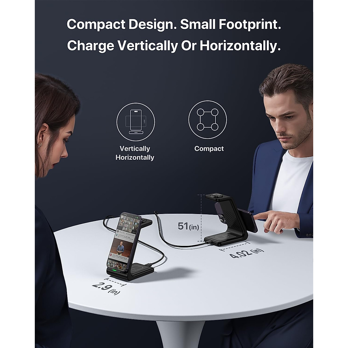 Intoval Wireless Charger for Fitbit Sense 2/Sense/Versa 4/Versa 3, 3 in 1 Wireless Charging Station for iPhones, Androids, Airpods (V3, Black)