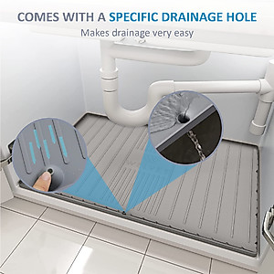 Welvet Under Sink Mat for Kitchen Waterproof 34”X22” Strong Under Sink Drip Tray, Holds Up To 3.3 Gallons water, Thick Cabinet Protector Liner for Kitchen & Bathroom, with Soap Dish & Sponge Brush