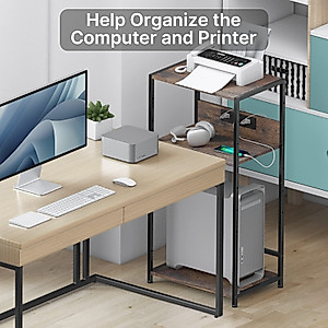 CCCEI Black Computer Tower and Printer Stand with Charging Station, 3 Outlets and Fast Charging USB Ports, 3 Tier Movable Storage Shelf, Tall PC Case or Scanner Table 39 Inches High for Small Office.