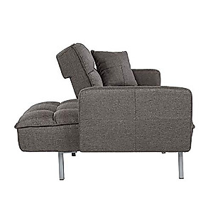 Divano Roma Furniture Collection Modern Plush Tufted Linen Fabric Splitback Living Room Sleeper Futon (Dark Grey), Small
