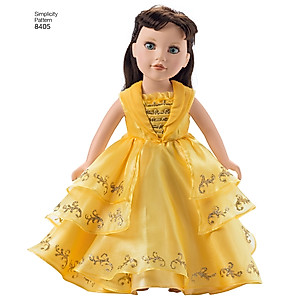 Simplicity 8405, Disney Beauty and the Beast Princess Belle Costume for Girls and 18'' Dolls Sewing Pattern, Sizes 3-8