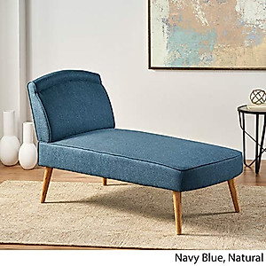Christopher Knight Home Carisia Mid-Century Modern Fabric Chaise Lounge, Navy Blue / Natural