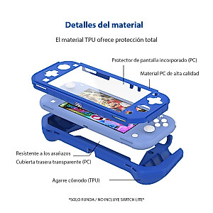 Switch Lite Case Protective Case for Nintendo Switch Lite, Case Compatible with Nintendo Switch Lite Hand Grip Case with Detachable TPU+Built-in PC Screen Protector & 2 x Thumb Grip Caps (Navy Blue)