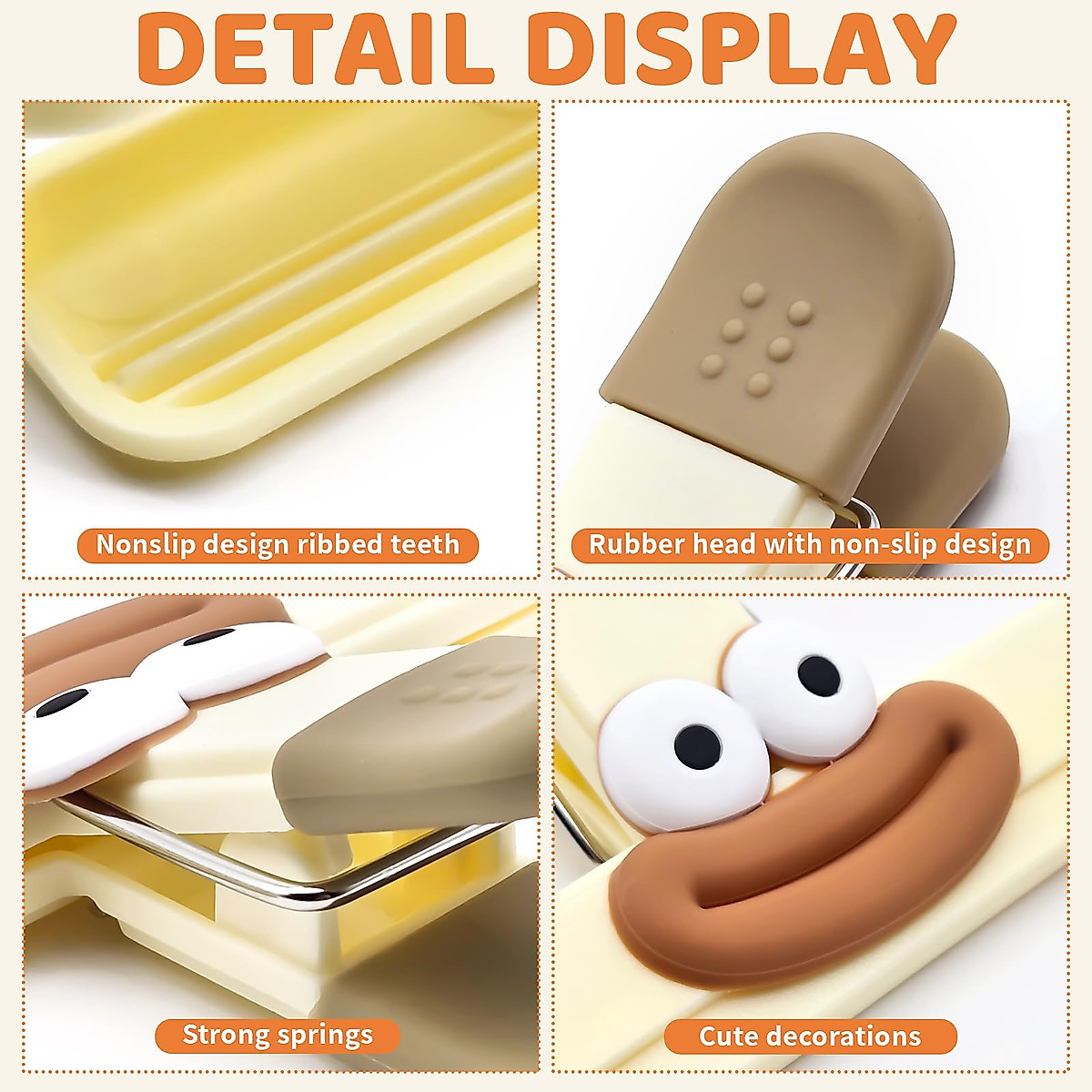 Lxuraduy 6 Pack Chip Clips, 6 Styles of Cute Chip Clips, Food Clips, Wide Foods Snacks Bag Paper Clips, Cute Tight Seal Grips