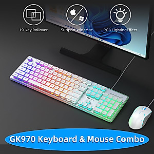 Camiysn Gaming Keyboard, Wired Keyboard with RGB Backlit, Full Size Keyboard with White&Pink Mixed Color Keycaps, Keyboard with 26 Keys Anti-ghosting for Computer/PC/Laptop/Mac/Windows/Office