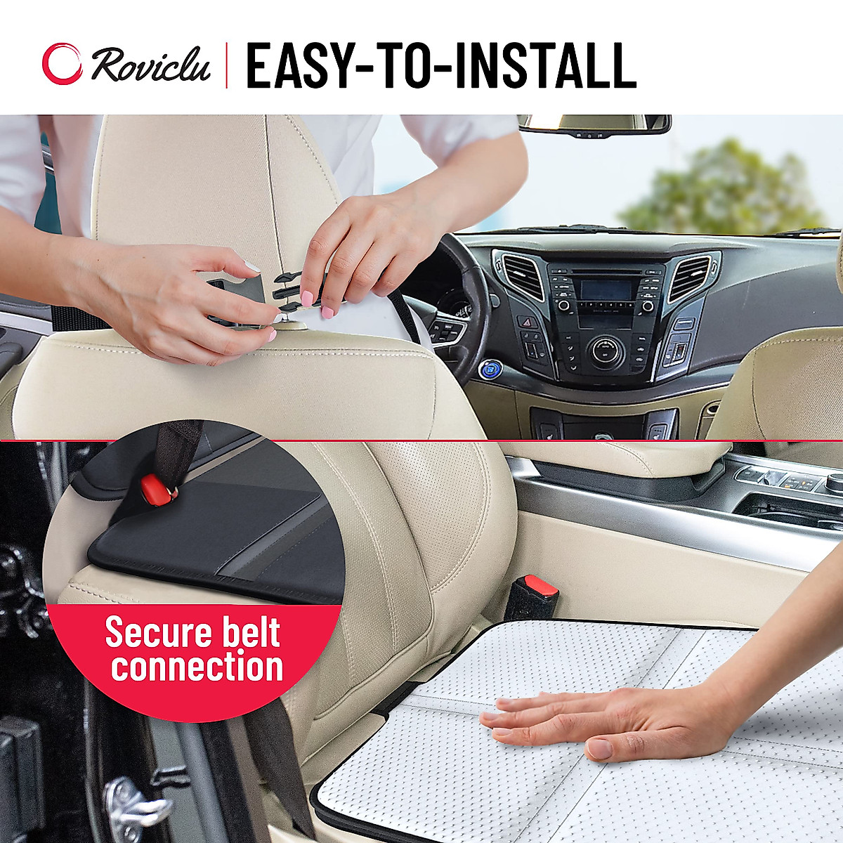 ROVICLU Car Seat Protector for Child Baby with Thickest Padding, Leather car seat Protection mat for Vehicles with Non-Slip Back Pad 8 Waterproof Layers, Mesh Storage Pockets, Universal (Black)