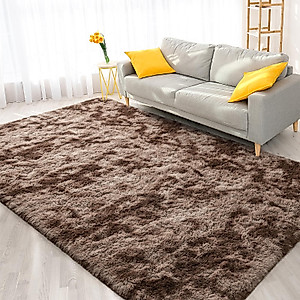 FlyDOIT 8x10 Feet Large Area Rugs for Living Room, Tie-Dyed Coffee Shaggy Rug Fluffy Throw Carpets, Ultra Soft Plush Modern Indoor Fuzzy Rugs for Bedroom Girls Kids Nursery Room Dorm Home Decor