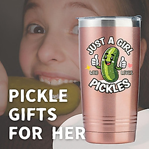 Onebttl Pickle Gifts for Women, 20 oz Travel Tumbler with Lid and Straw, Best Gifts for Her on Christmas/Birthday, Gift Box Included, Just a Girl Who Loves Pickles