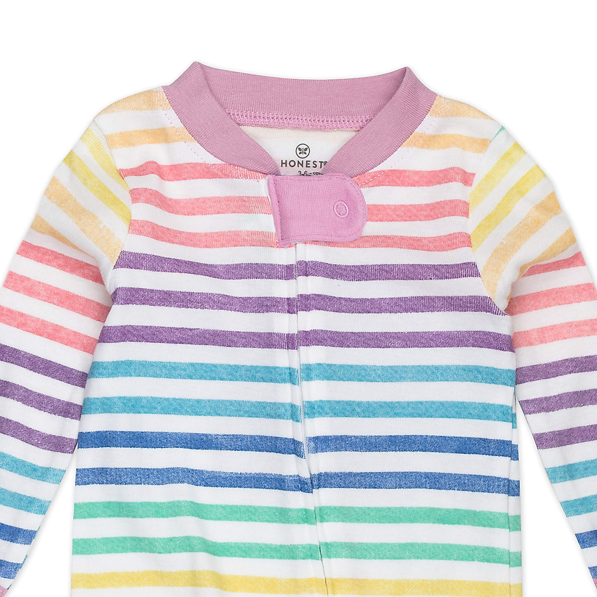 HonestBaby 1-Pack Sleep & Play Footed One-Piece Pajama Sleeper 100% Organic Cotton, Baby Girls, Rainbow Stripe, 0-3 Months