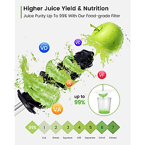 Katulan Compact Slow Juicer, Cold Press Juicer Machines with Auto-adjustable Speed for Nutrient & Vitamin Dense Fruits and Vegetables, Easy Clean Masticating Juicer with Reverse Function