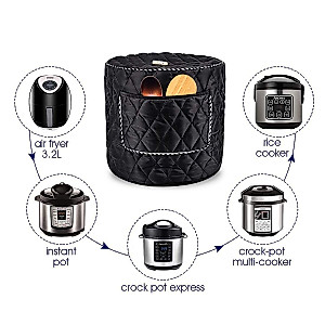 6QT/8QT Electric Pressure Cookers Decorative Pocket Electric Pressure Pot Dust Cover Small Kitchen Appliances Accessories (6 Quart, Black)