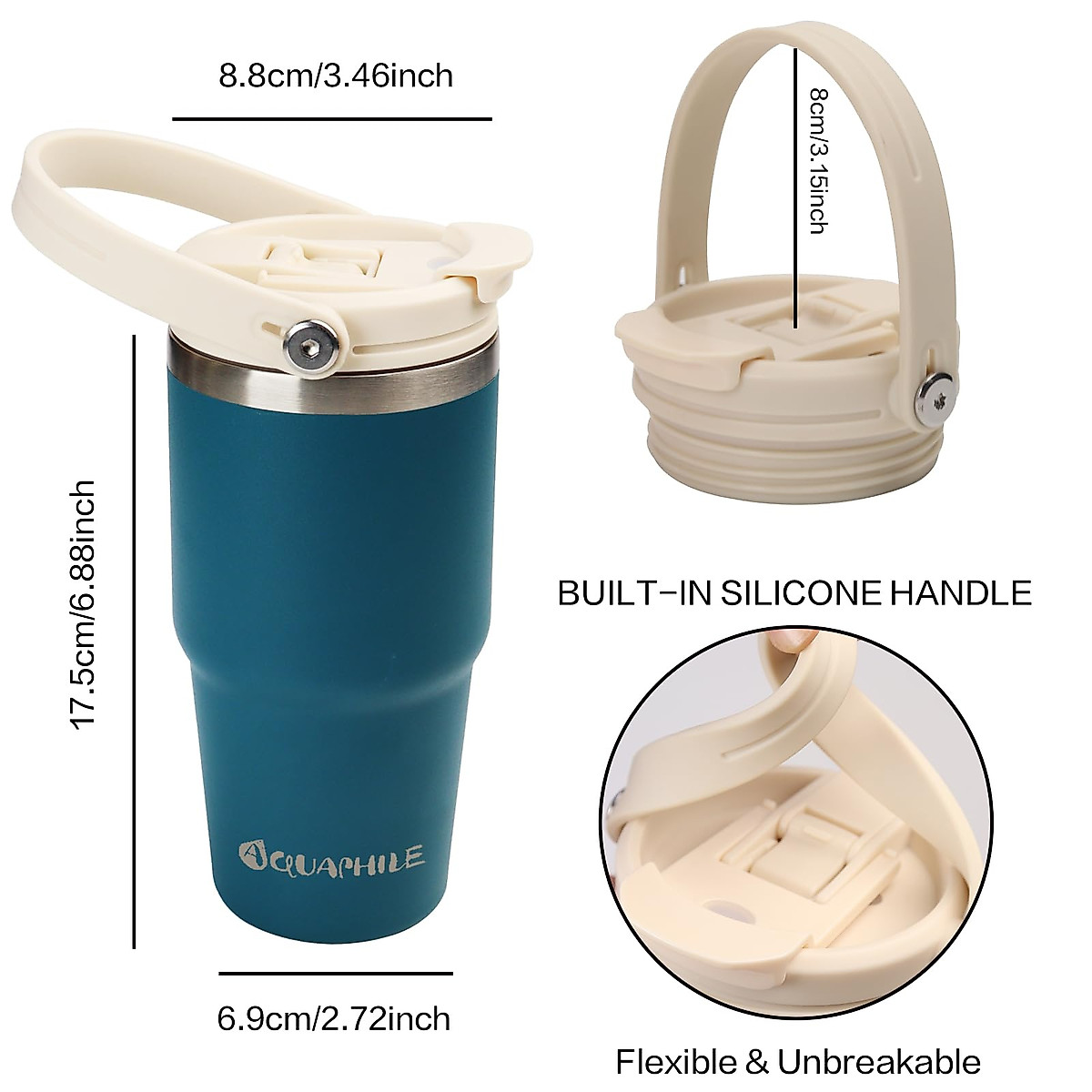 35oz Tumbler with Handle, Insulated Coffee Tumbler with Leak-proof 2-in-1 Lid and Straw, Double Wall Vacuum Insulated Coffee Mug, Portable Stainless Steel Water Bottle for Hot&Cold Drinks(Pink)