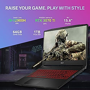 MSI Katana GF66 15.6" FHD Gaming Laptop, Intel Core i9-12900H, NVIDIA GeForce RTX 3070Ti, 64GB DDR5 RAM, 1TB PCIe SSD, Backlit Keyboard, Nahimic Audio, WiFi 6, Black, Win 11 Pro, 32GB USB Card