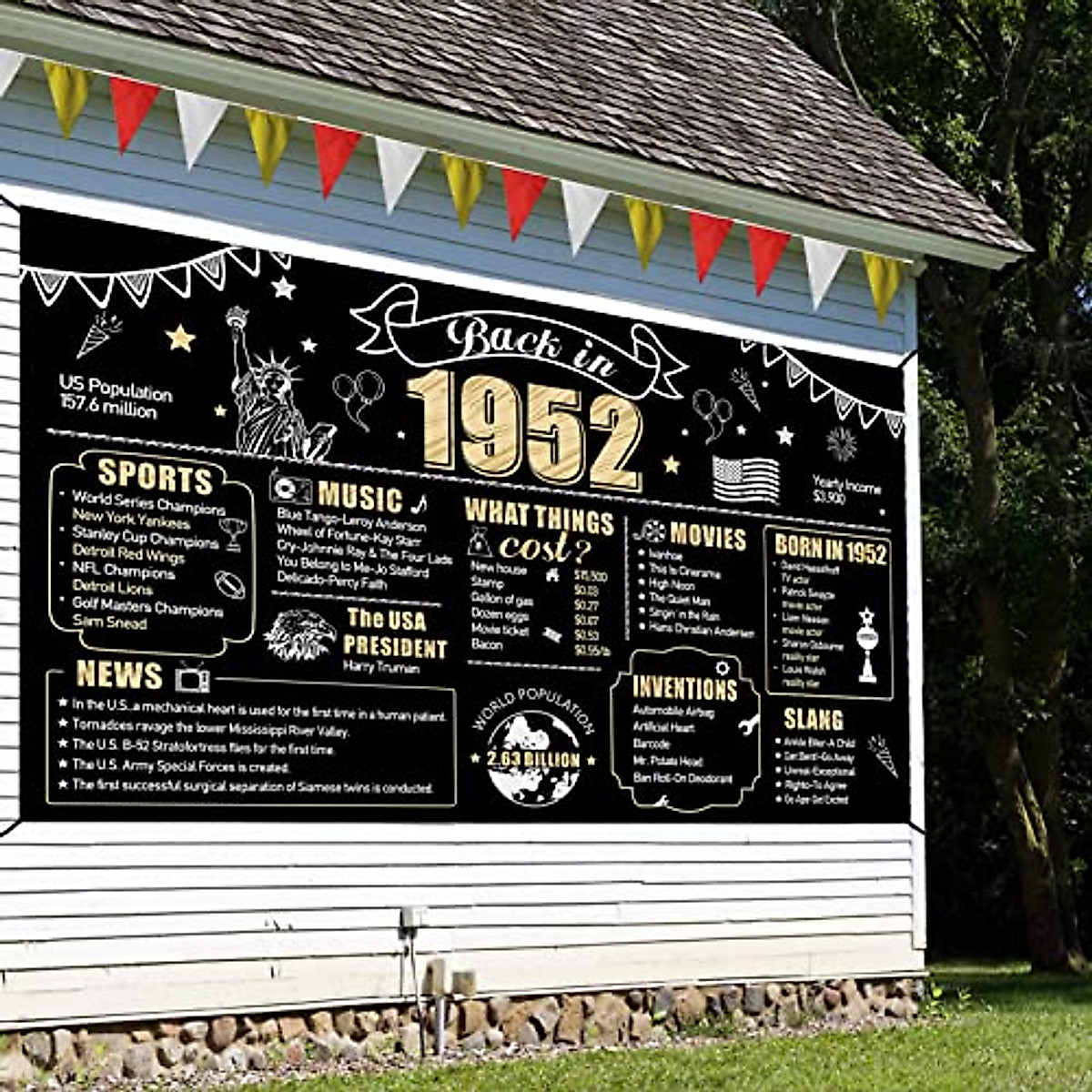 71st Birthday Decorations Back in 1952 Banner Backdrop for Men Women, Happy 71 Theme Birthday Sign Background Party Supplies, Black Gold Seventy-one Birthday Photo Poster Party Decor