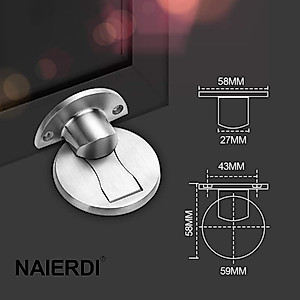 NAIERDI 2 Pack 304 Stainless Steel Door Stoppers, Magnetic Door Stop, 3M Double-Sided Adhesive Tape, No Drilling, Door Stop Wall Protector, Office Door Catch, Stop Door