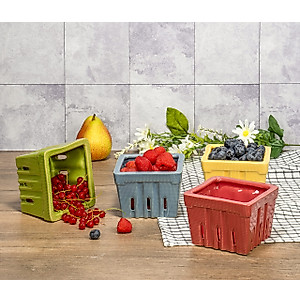 Red Co. Set of 4 Textured Stoneware Colander Square 4 inch Multicolor Berry Baskets
