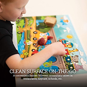 Klean Kids Animals On-The-Go Disposable Placemats for Toddlers and Baby (40 Pack) - Fun Disposable Table Mats for Kids That Keep Children Happy at Restaurants and Protect Dining Table