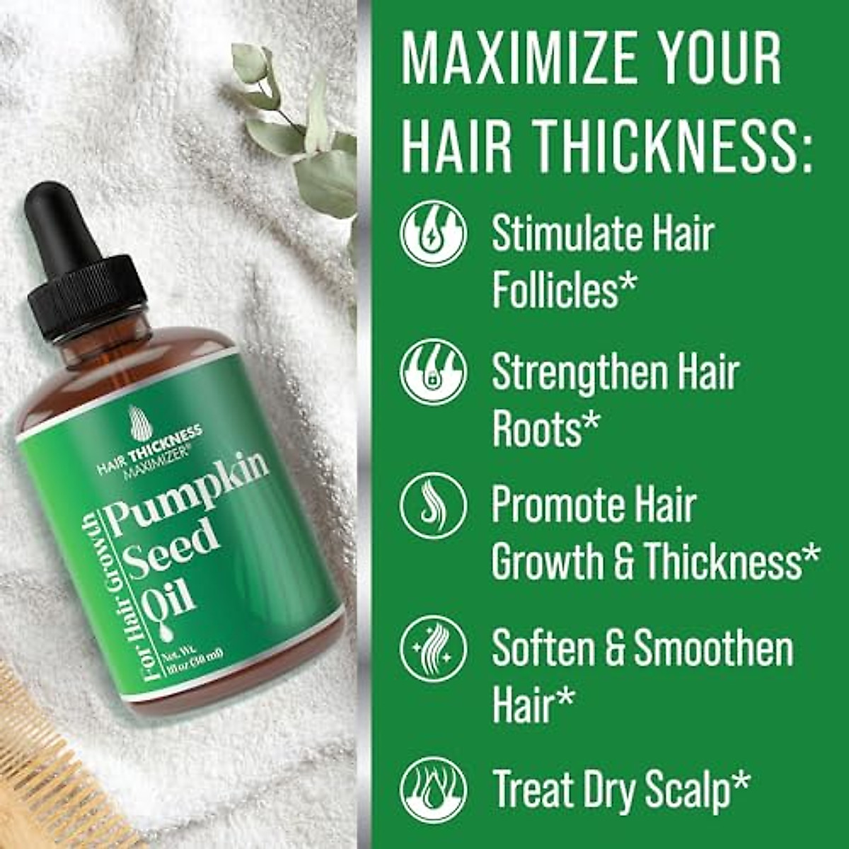 Pumpkin Seed Oil For Hair Growth. Cold-Pressed, Vegan Topical Serum For Thickening, Moisturizing, Strengthening. Women + Men Scalp Treatment For Weak, Dry Hair 1oz