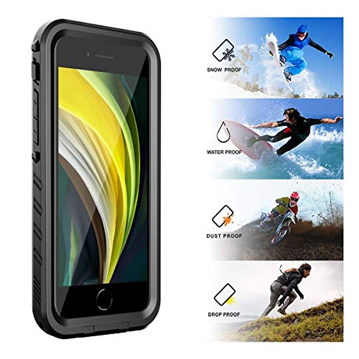 SPORTLINK Waterproof Case for iPhone SE 3rd 2022/iPhone SE 2nd 2020/iPhone 7/8 - Full Body Shockproof Dustproof Phone Screen Protector Rugged Waterproof Case for iPhone SE3/SE2/7/8 (Black)