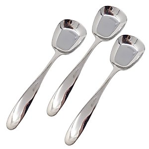 Honbay 3PCS Fashion Korean style Thick Heavy Weight Stainless Steel Soup Spoons Table Spoons Dinner Spoons Rice Spoons Flat Square Spoon