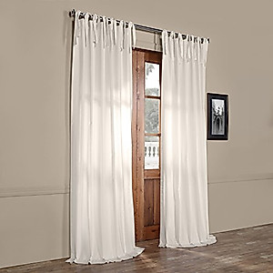 HPD Half Price Drapes Solid Tie Top Cotton Curtains 84 Inches Long (1 Panel) Luxury Light Filtering Curtains for Living Room, Modern Semi Sheer Curtain for Bedroom, 50W X 84L, Fresh Popcorn