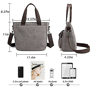 Women's Canvas Tote Purse Shoulder Crossbody Bag Handbag Multi-pocket Large Capacity Top Handle Work Bags(Grey)