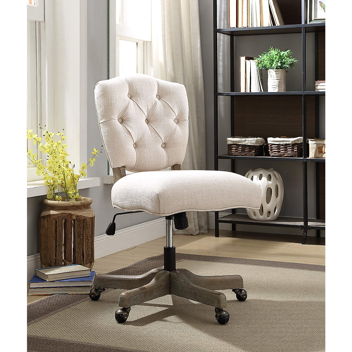 Linon Kelsey White Office Chair - Color:Natural Natural