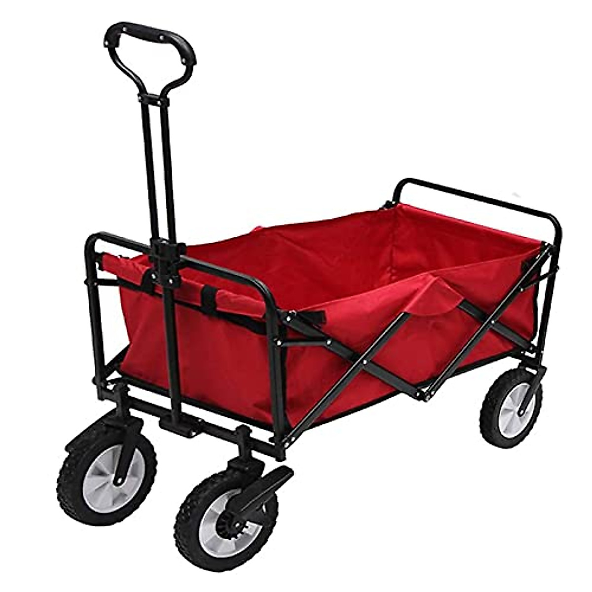 Collapsible Folding Wagon, Collapsible Utility Wagon, Outdoor Folding Cart Heavy Duty with All Terrain Wheels, Garden Cart with Safety Buckle and Side