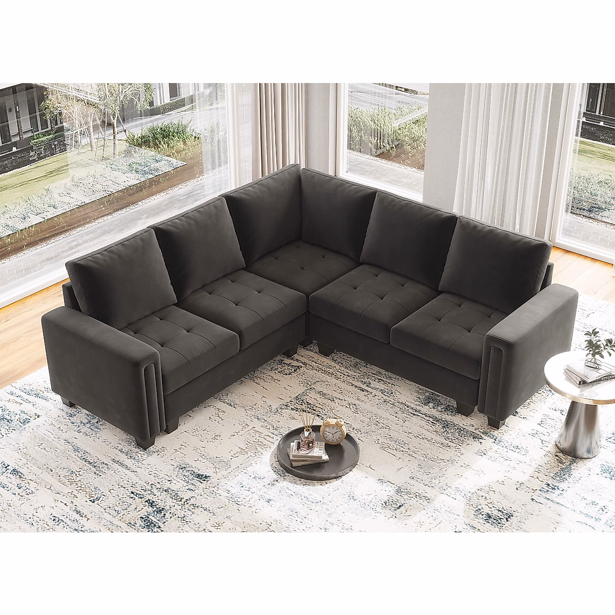 Belffin Velvet Corner Seat Module for Modular Sectional Sofa Couch Corner Sofa Couch Chair Grey