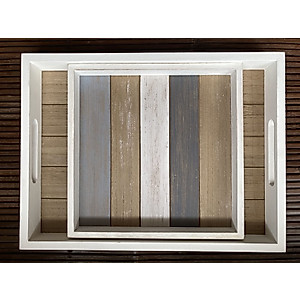 Set of 2 Wooden Serving Trays for Ottoman and Coffee Table Lap Tray (16.3x12.2x2 & 11x11x1.5 Inches, Multicolor)