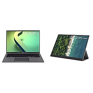 LG Bundle Gram (2022) 16Z90Q Ultra Lightweight-Laptop, 16" IPS-Display, Intel Evo 12th Gen i7 1260P-Processor, 16GB LPDDR5, 1TB NVMe SSD, WiFi 6E, Windows 11, Gray & Gram+View Portable-Monitor