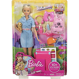 Barbie Dreamhouse Adventures Doll & Accessories, Travel Set with Blonde Fashion Doll, Puppy & 10+ Pieces, Suitcase Opens & Closes