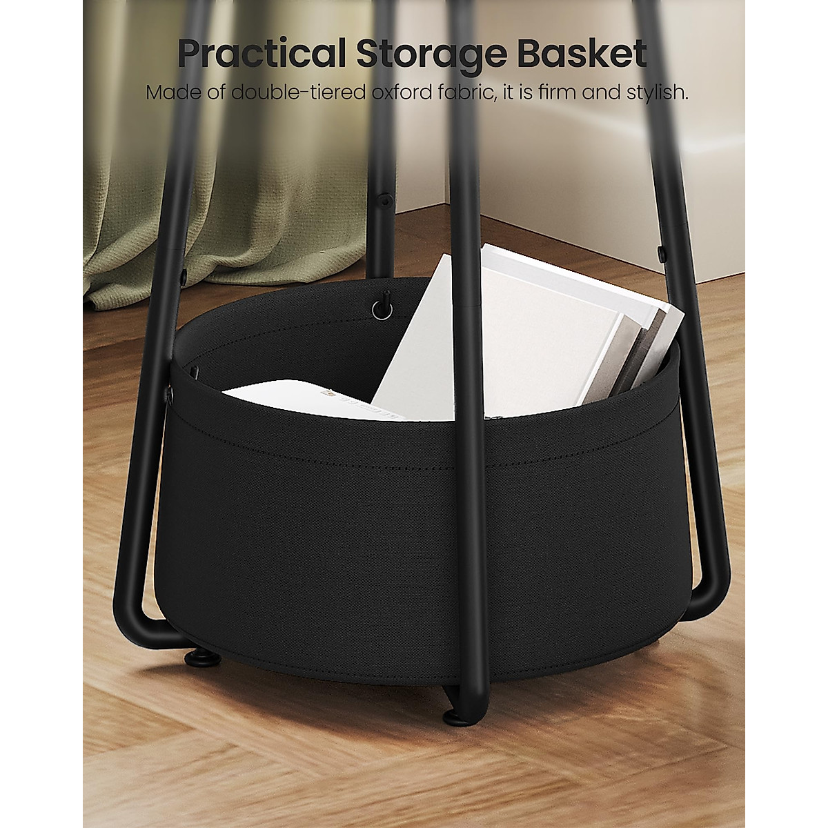 CHOEZON Round Side Table, Small End Table with Fabric Storage Basket, 2-Tier Bedside Table, Round Nightstand, for Small Space, Living Room, Bedroom, Nursery, Rustic Brown and Black TBZ03BF