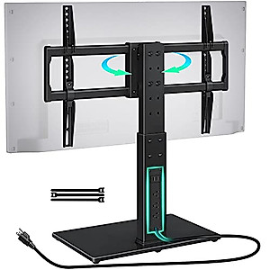 Greenstell TV Stand with Power Outlet, Universal TV Mount Stand for 37-70 inch TVs, Height Adjustable, Swivel Table Top TV Stand with Tempered Glass Base, Holds up to 100 LBs, Max VESA 600x400mm